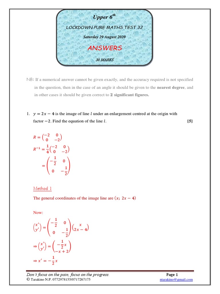 Answers - Lockdown Pure Maths Test 33 - Trockers | PDF | Equations | Curve