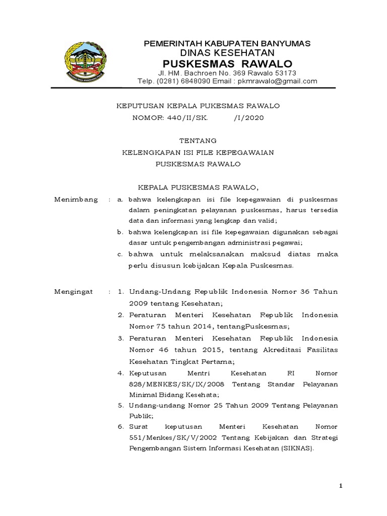 1331 SK Kelengkapan Isi File Kepegawaian | PDF