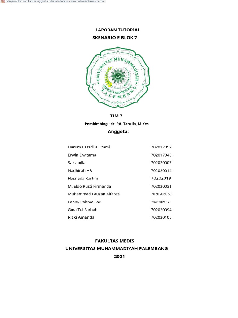 Laporan Tutorial Skenario E Kel 7 Blok 7 (Eng) .En - Id | PDF