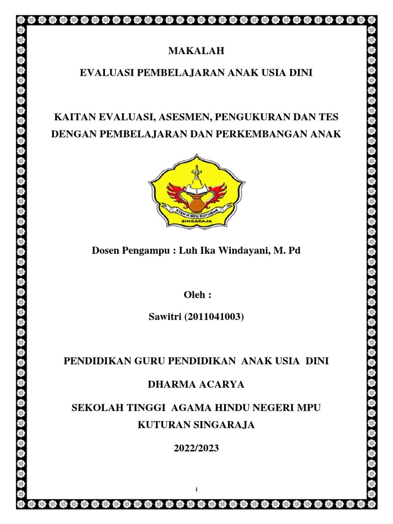 Makalah Evaluasi Pembelajaran Aud - Sawitri | PDF