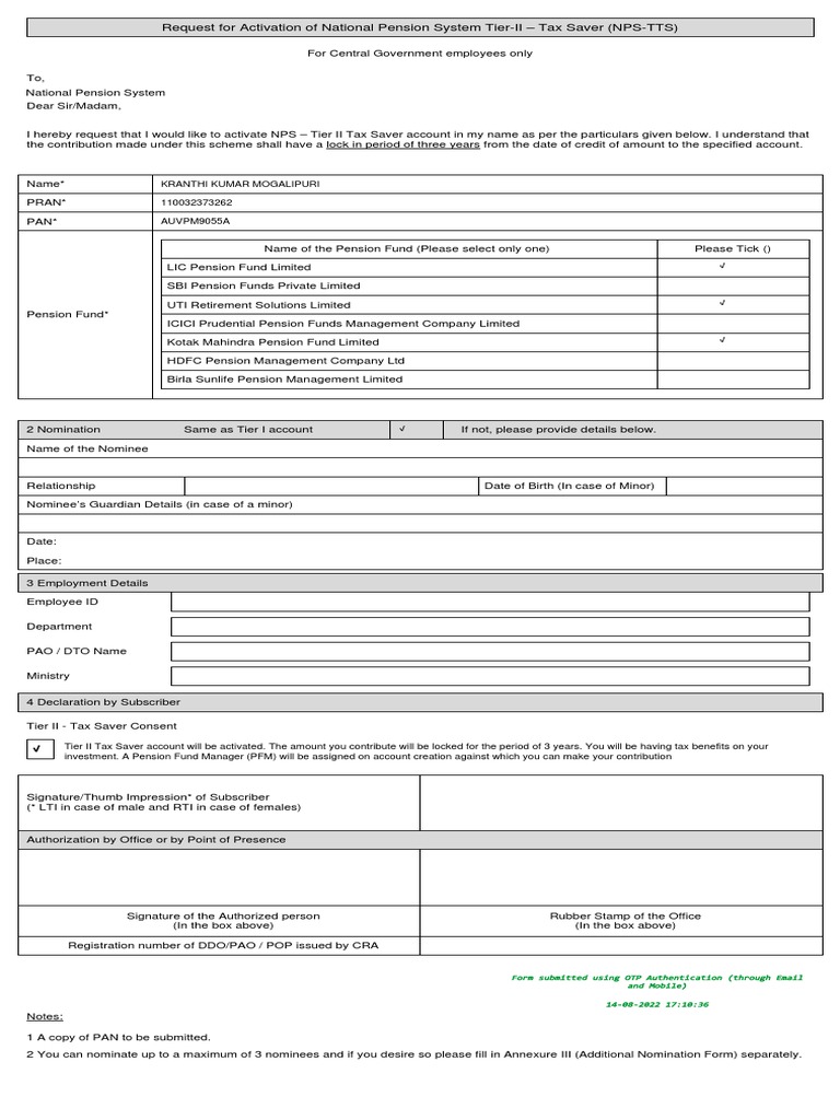 NPS Tier 2 Activation | PDF | Financial Services | Employment Compensation