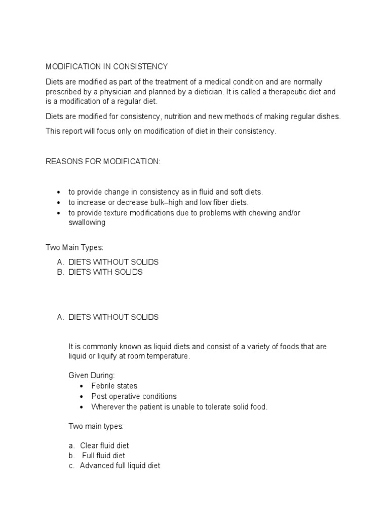 Types of Modified Consistency Diets | PDF | Dietary Fiber | Diet ...