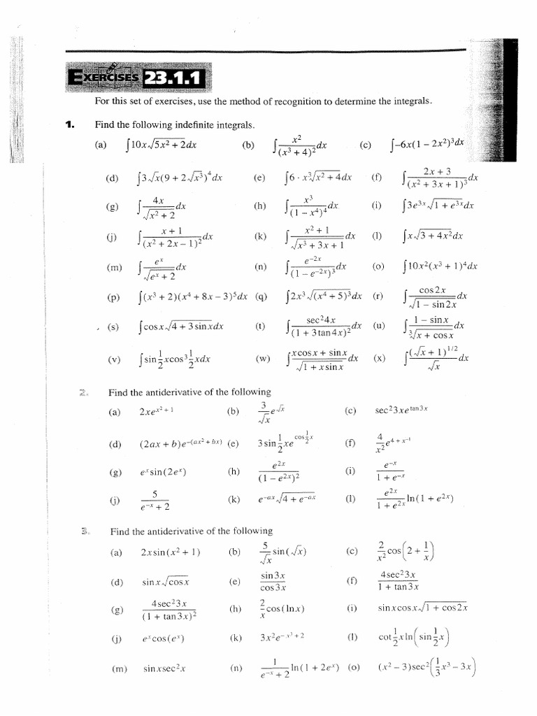 Integration by - Inspection - Exercises | PDF