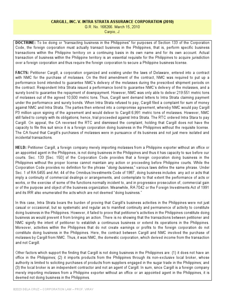 Cargill, Inc. v. Intra Strata | PDF | Guarantee | Surety