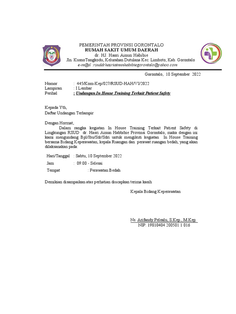 Surat Undangan in House Training | PDF