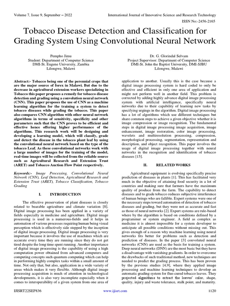 Tobacco Disease Detection and Classification For Grading System Using ...