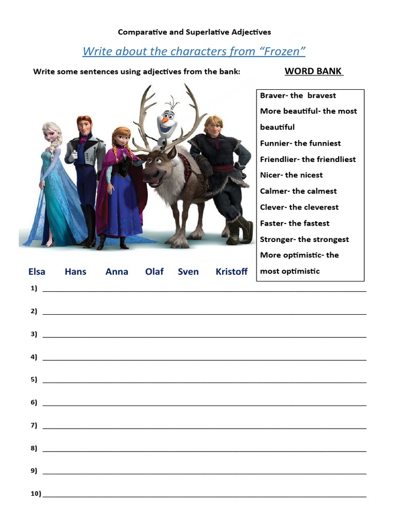 Frozen Comparative and Superlative Adjectives Wrti Activities Promoting ...