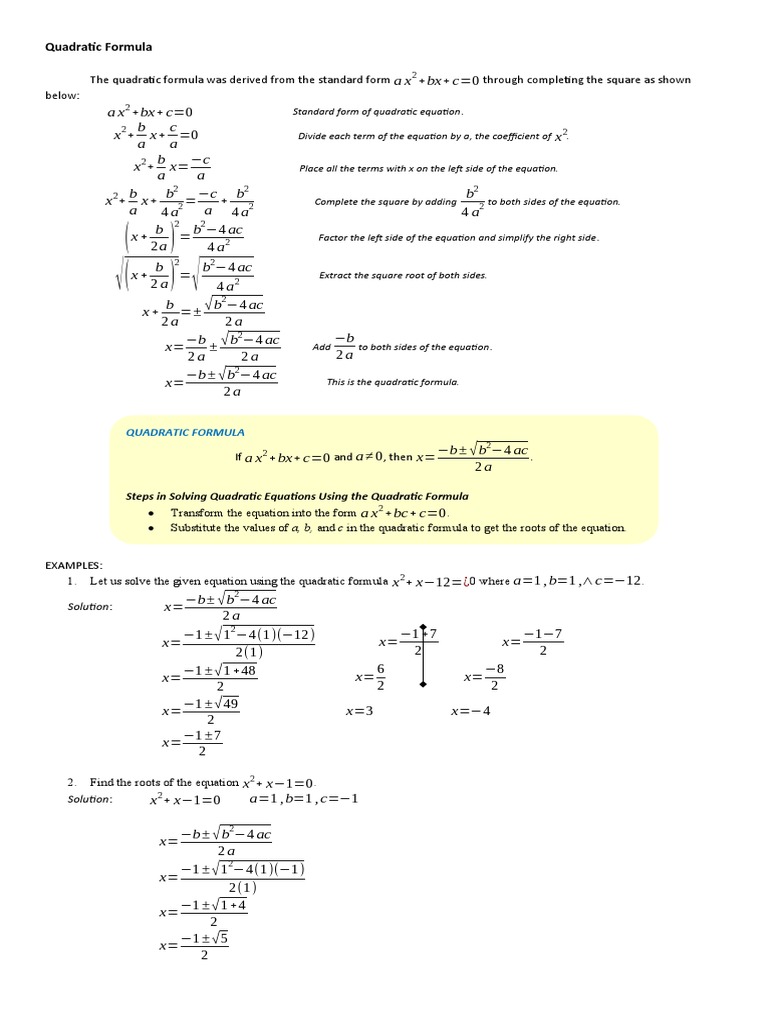 Quadratic Formula and Discriminant NOtes | PDF | Quadratic Equation ...