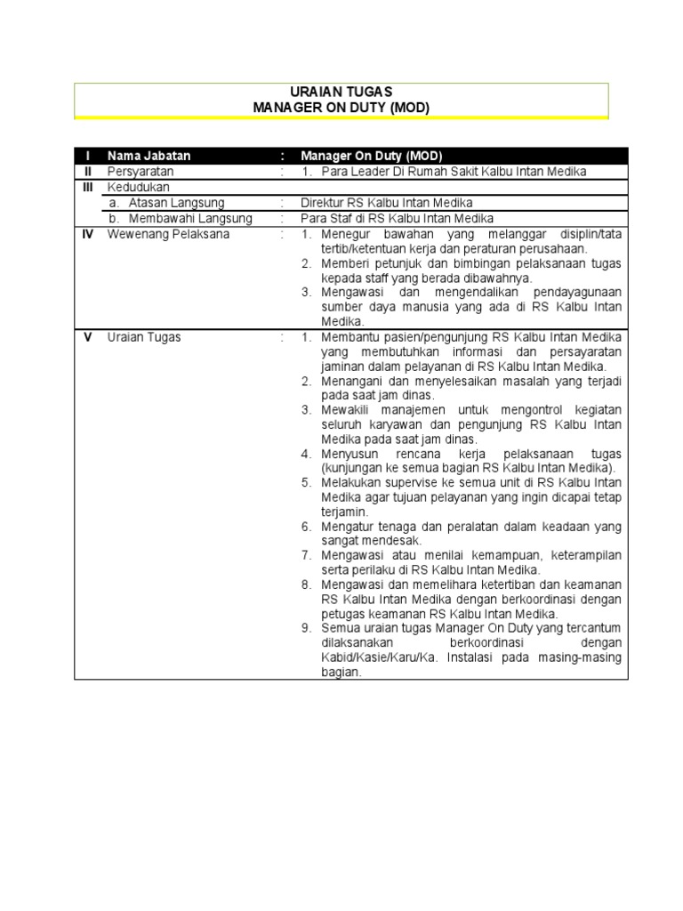 Uraian Tugas MOD | PDF