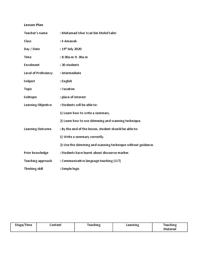 Lesson Plan TRW | PDF | Linguistics | Cognitive Science