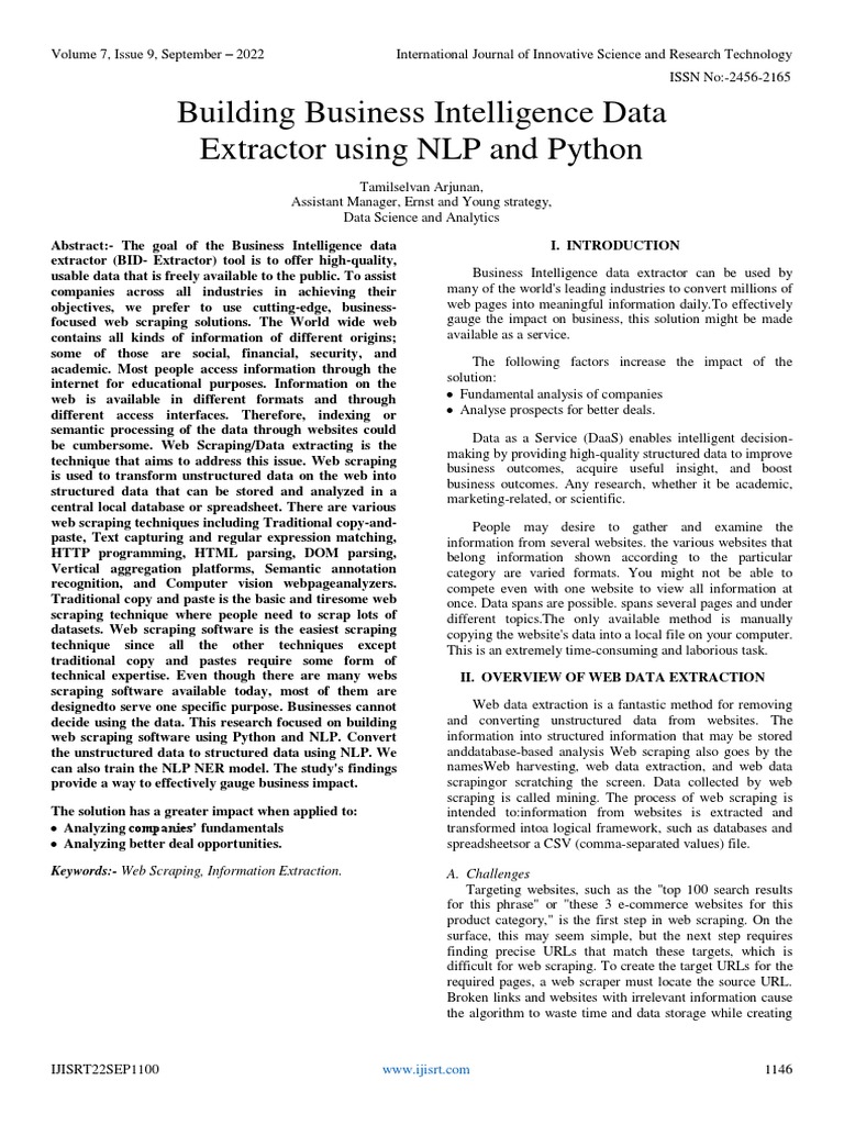 Building Business Intelligence Data Extractor Using NLP and Python | PDF