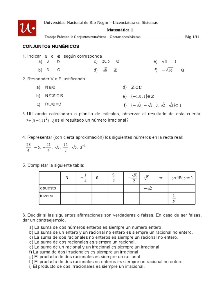 PRACTICA 1 Conjuntos Numericos Operaciones Básicas | PDF | Intervalo ...