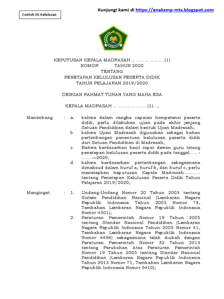 Contoh - SK - Kelulusan - Siswa - Madrasah Tahun 2019 - 2020 (Anaksmp ...