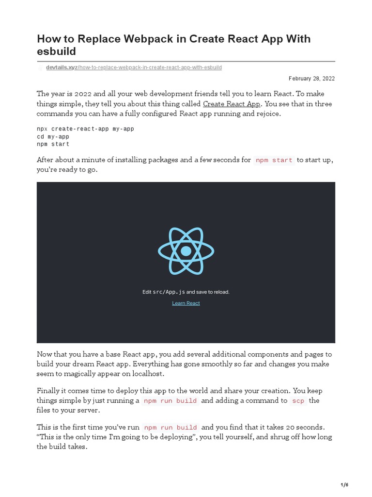 How To Replace Webpack in Create React App With Esbuild | PDF | Java Script | Mobile App