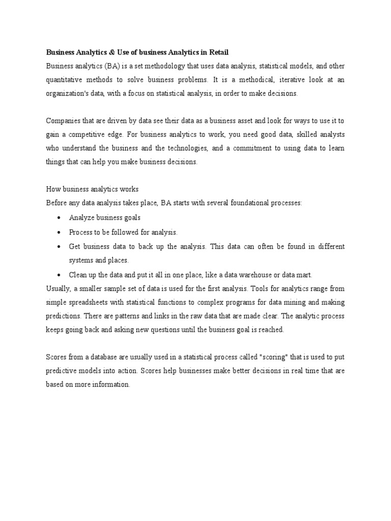 Business Analytics | PDF | Analytics | Data Analysis Business Analytics | PDF | Analytics | Data Analysis