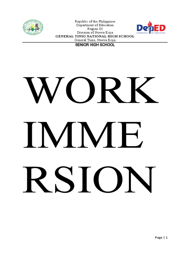Work Immersion Portfolio For Face To Face Class 1 | PDF | Job Interview ...
