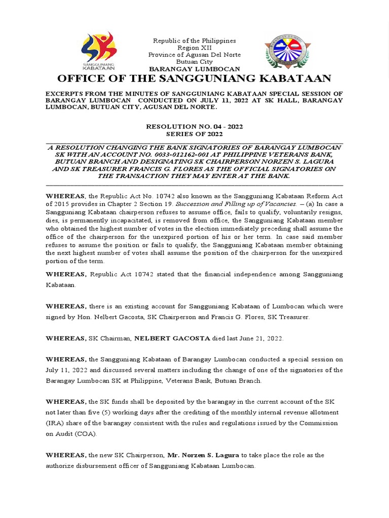 Change Signatories Resolution | PDF | Banks | Banking Change Signatories Resolution | PDF | Banks | Banking
