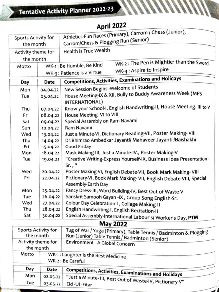 2022-23 School Activity Planner | PDF | Travel