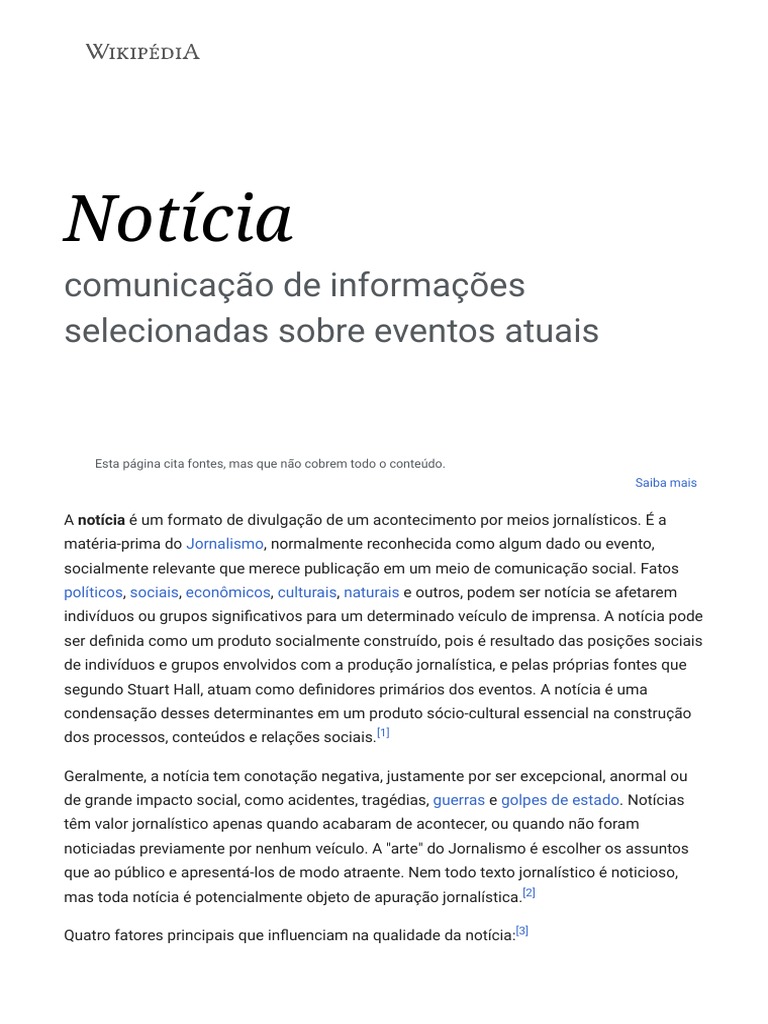Notícia - Wikipédia, A Enciclopédia Livre | PDF | Notícias | Jornalismo