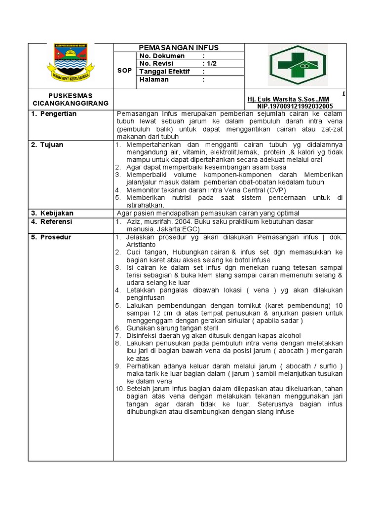 Sop Pemasangan Infus | PDF