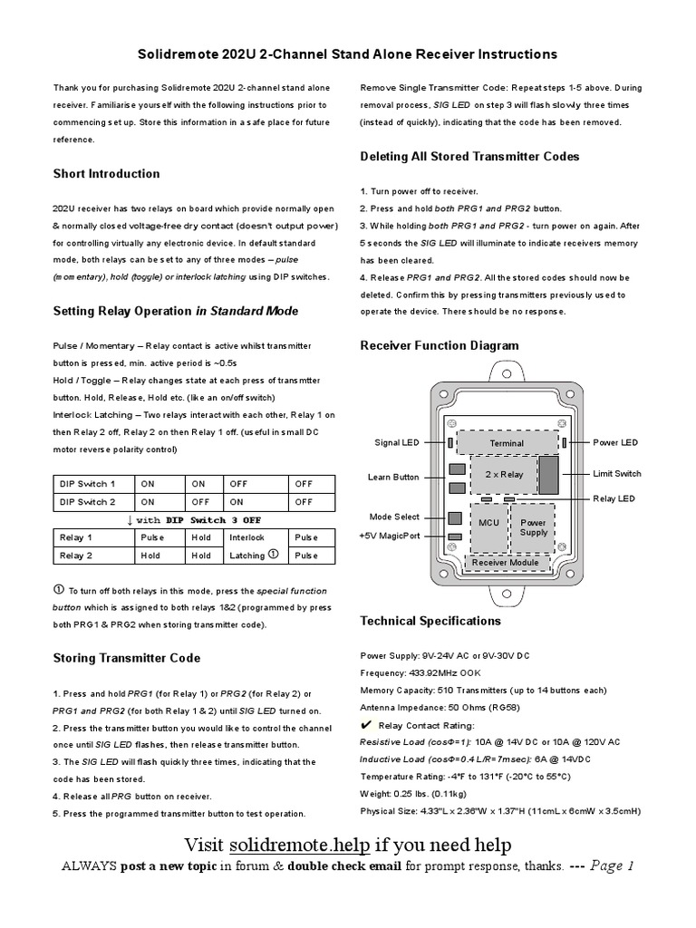 Solidremote 202U Instructions New v5 | PDF | Relay | Switch