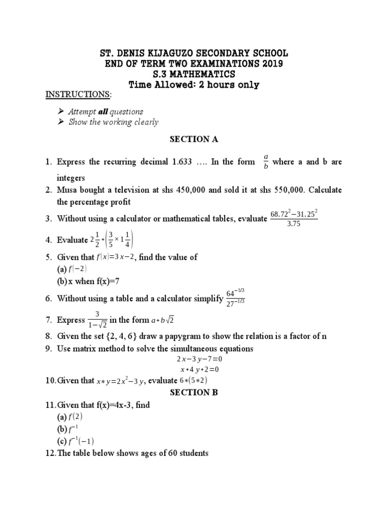 S.3 MTC | PDF | Matrix (Mathematics) | Algebra