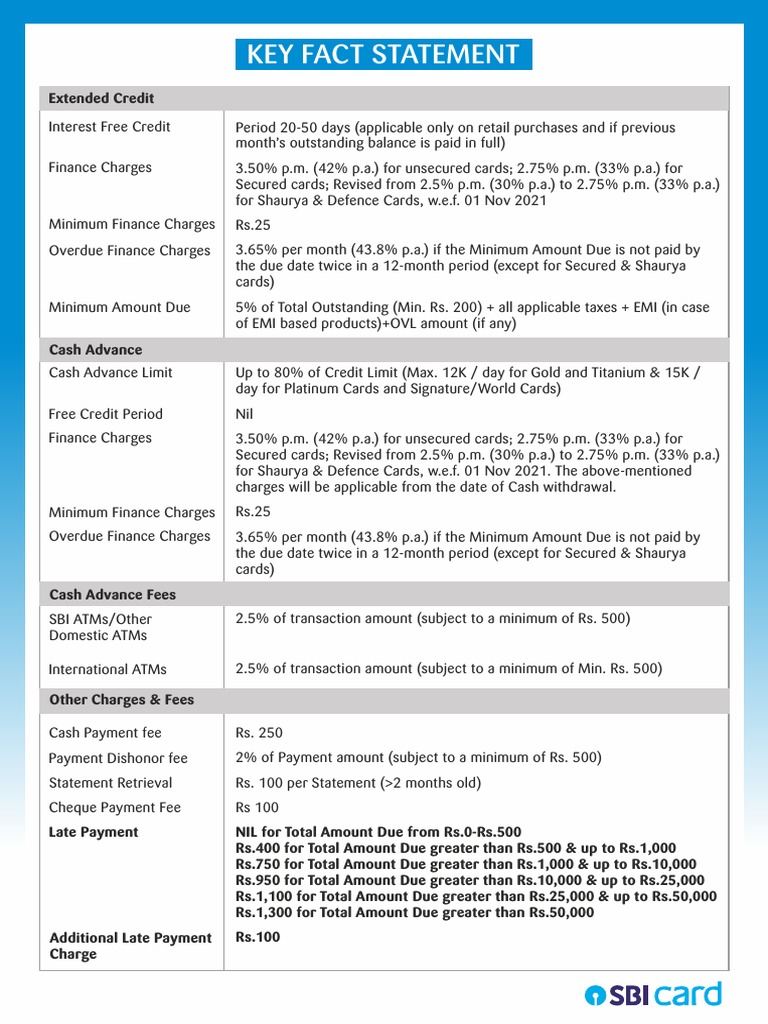 Key Fact Statement | PDF | Payments | Credit Card Key Fact Statement | PDF | Payments | Credit Card