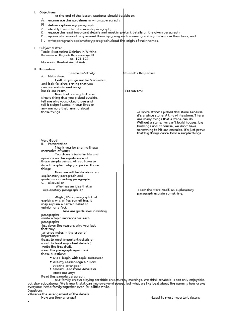 Detailed Lesson Plan 3 | PDF | Paragraph | Lesson Plan