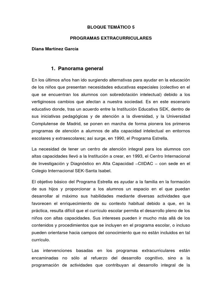 Programas Extracurriculares | PDF | Aprendizaje | Dotamiento intelectual