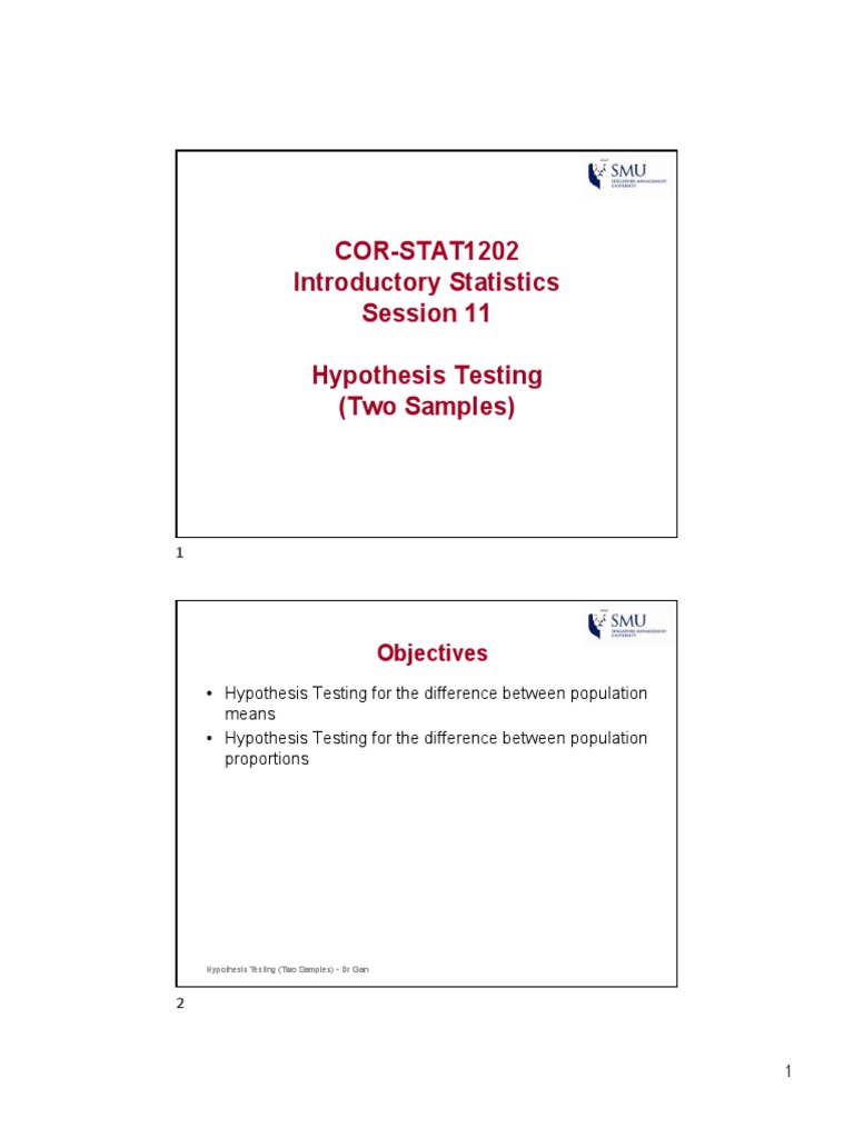 Hypothesis Testing for Two Samples | PDF | Statistical Hypothesis ...