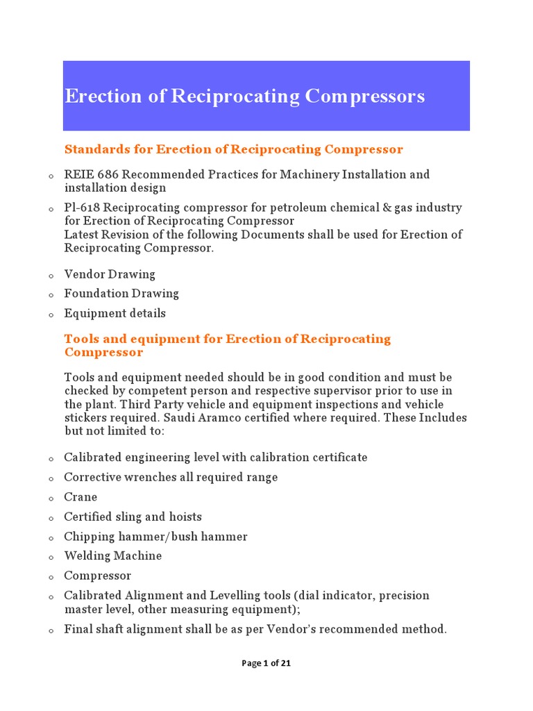 Installation Guide Reciprocating Gas Compressors 1665249059 | PDF