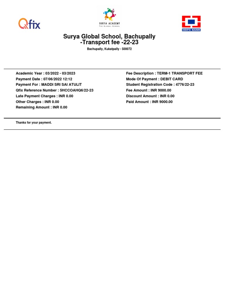 Qfix-Payment-Receipt-Term-1 Transport Fee | PDF