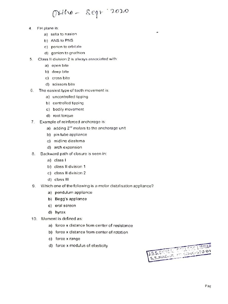 Orthodontics Question Papers | PDF