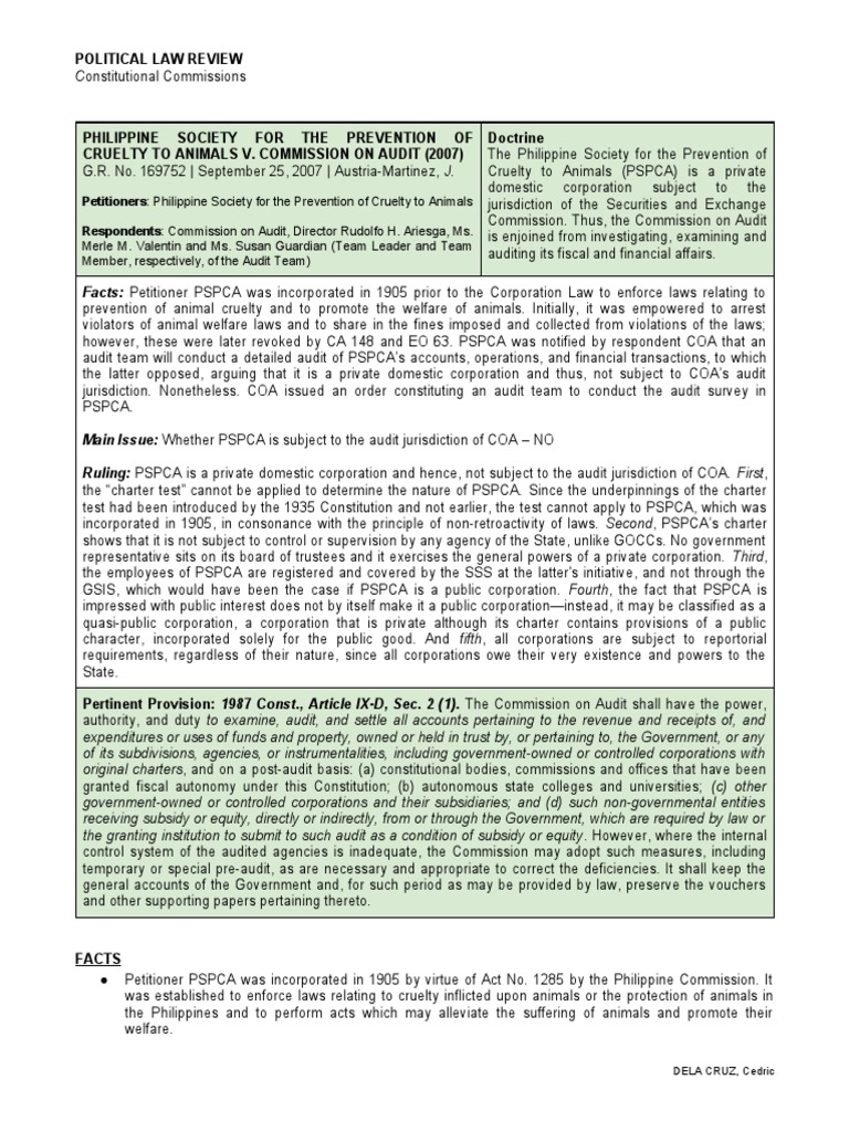 099 Philippine Society For The Prevention of Cruelty To Animals v. COA ...