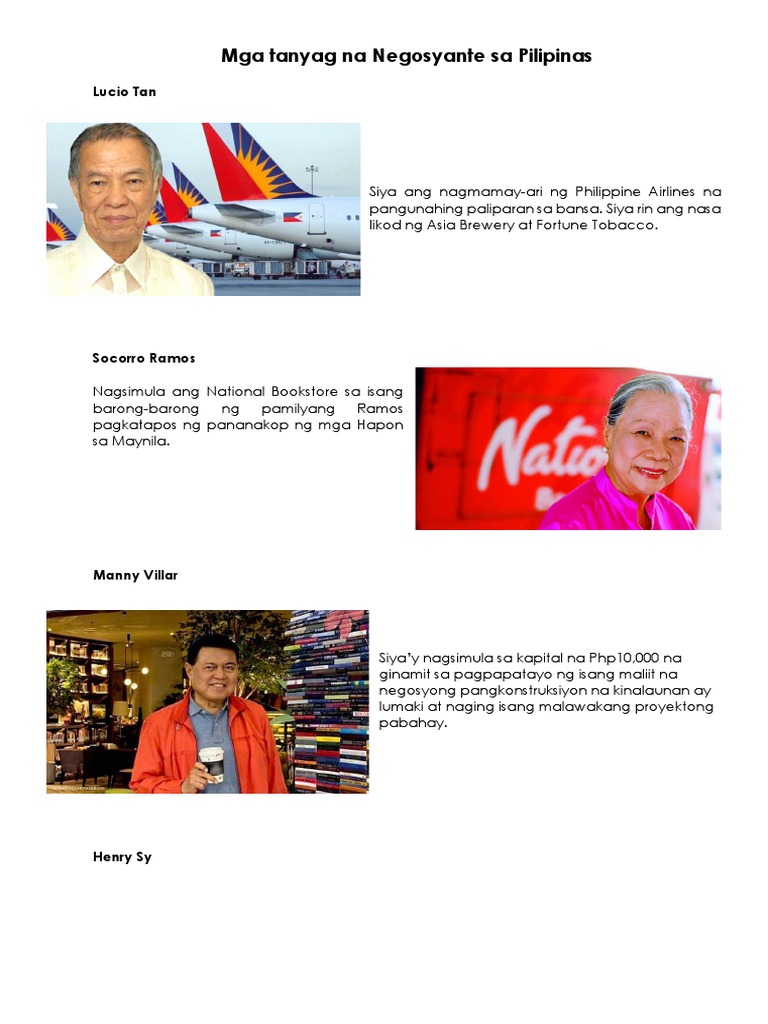 Mga Tanyag Na Negosyante Sa Pilipinas-Day1-Week3 | PDF
