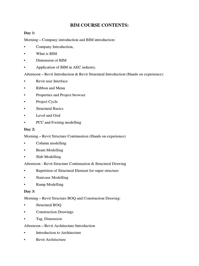 Bim Course Contents | PDF | Autodesk Revit | Building