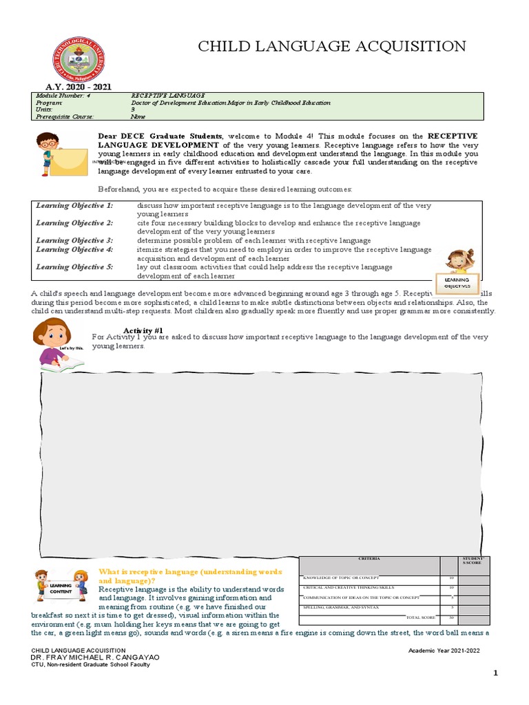 Module 4 - Receptive Language Development | PDF | Language Development | Language Acquisition