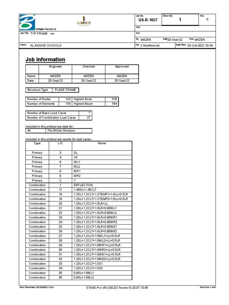 Structural Analysis Report for a Plane Frame Building Project | PDF ...