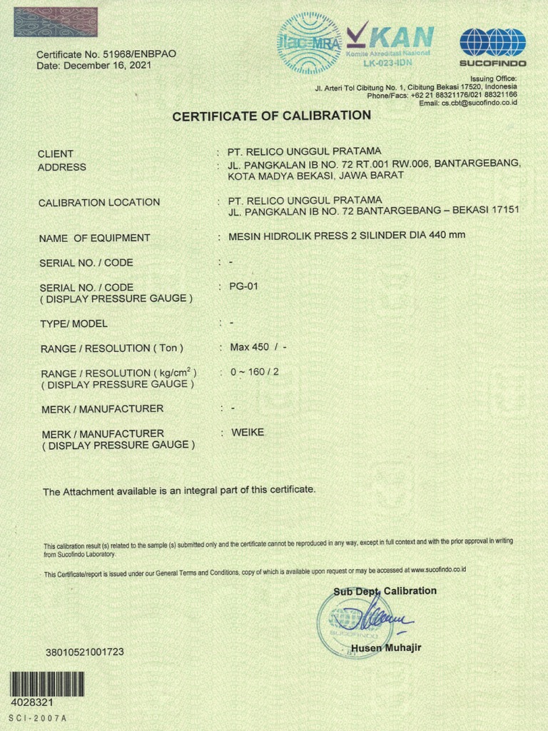 Sertifikat Kalibrasi Mesin 1 | PDF