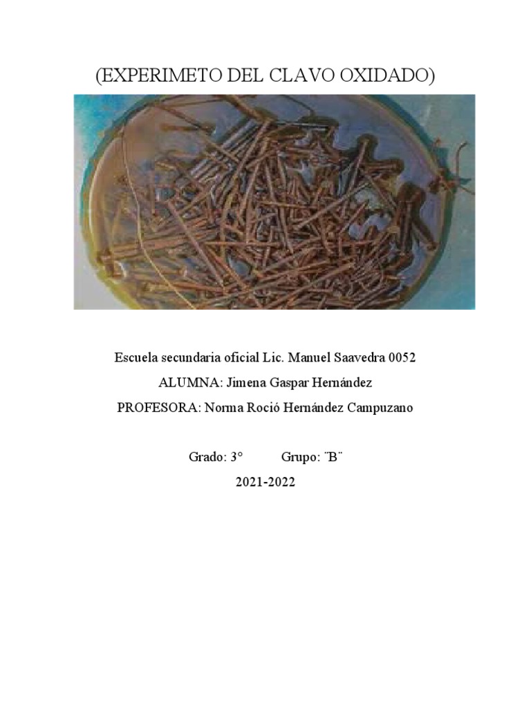 Experimeto Del Clavo Oxidado | PDF | Redox | Jefes de estado