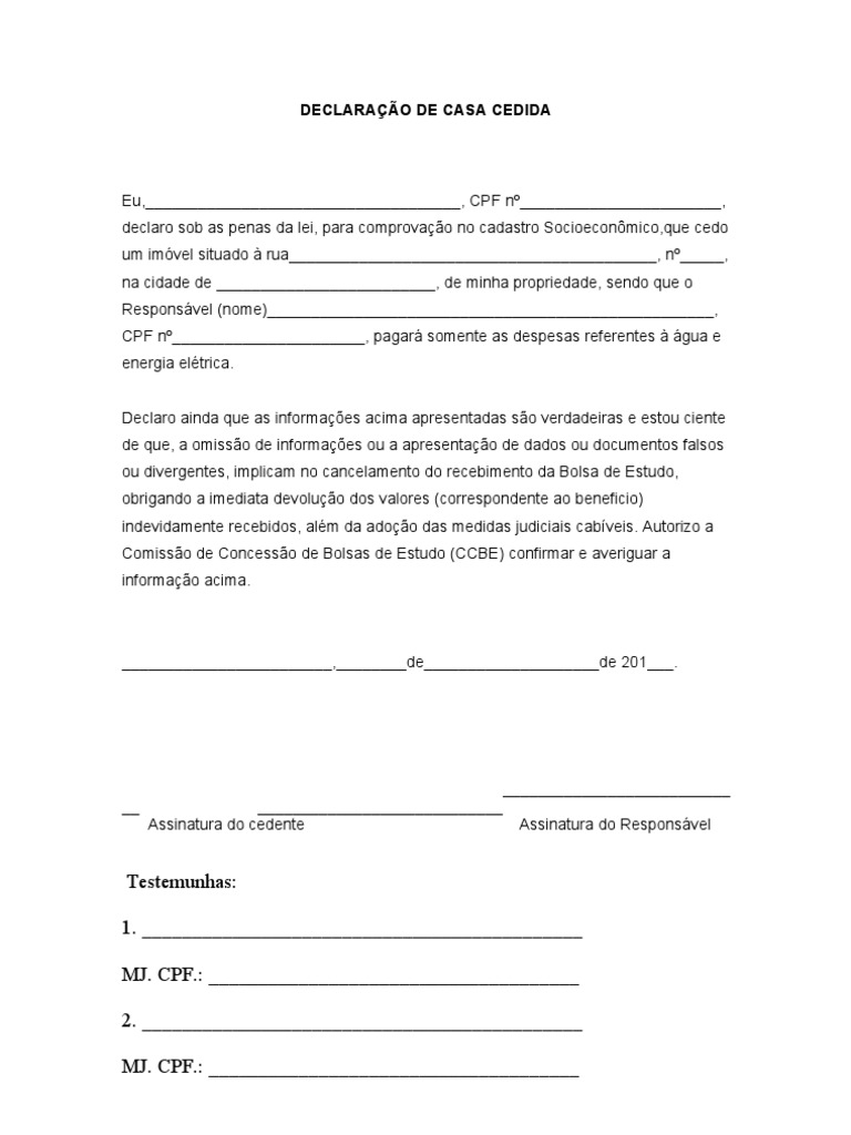 Declaracao de Casa Cedida | PDF
