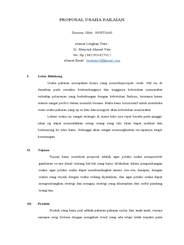 PROPOSAL USAHA PAKAIAN Ani | PDF | Bisnis