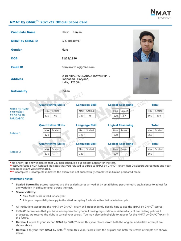 Exam Score Card GD210140597 | PDF