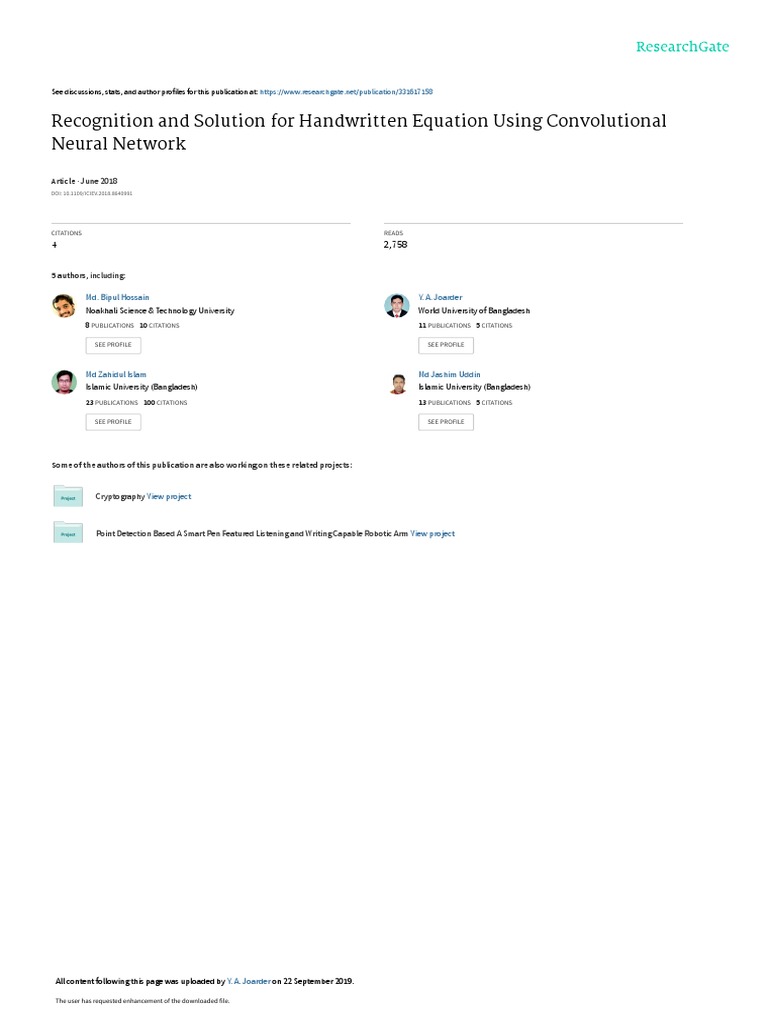 Recognitionand Solutionfor Handwritten Equation Using Convolutional Neural Network | PDF | Image ...