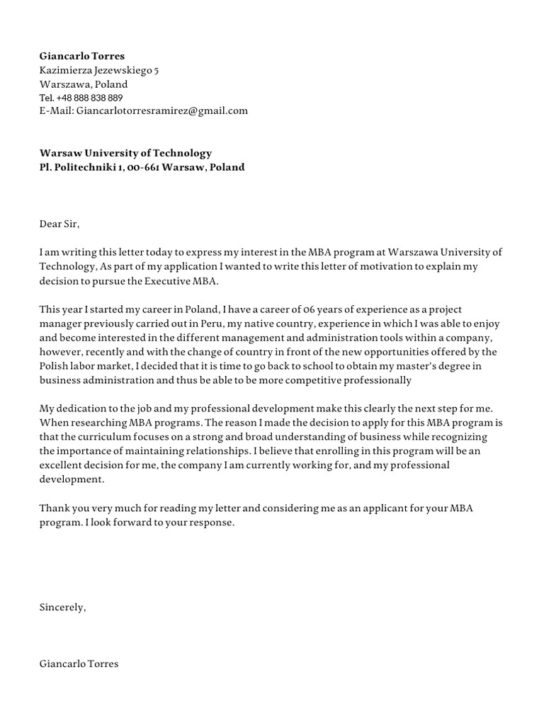 Motivation Letter | PDF