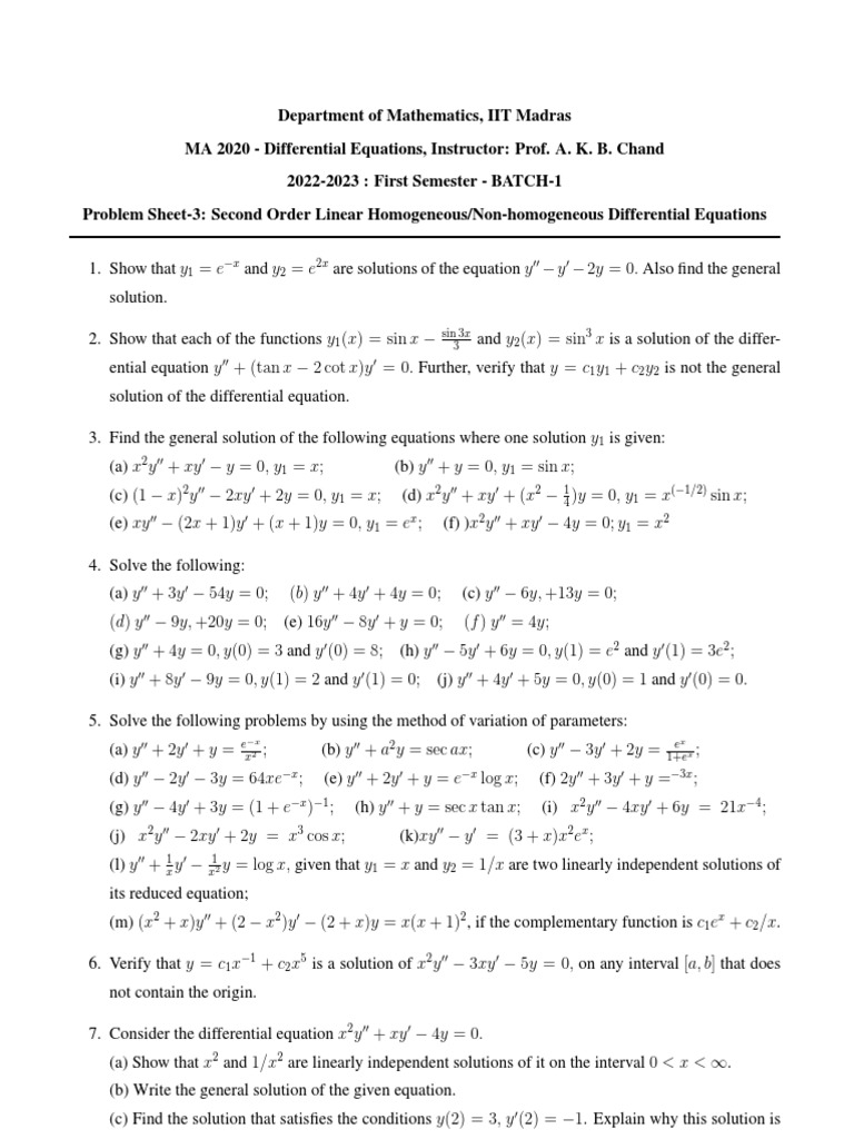 Problem Sheet 3 1 | PDF | Ordinary Differential Equation | Subtraction