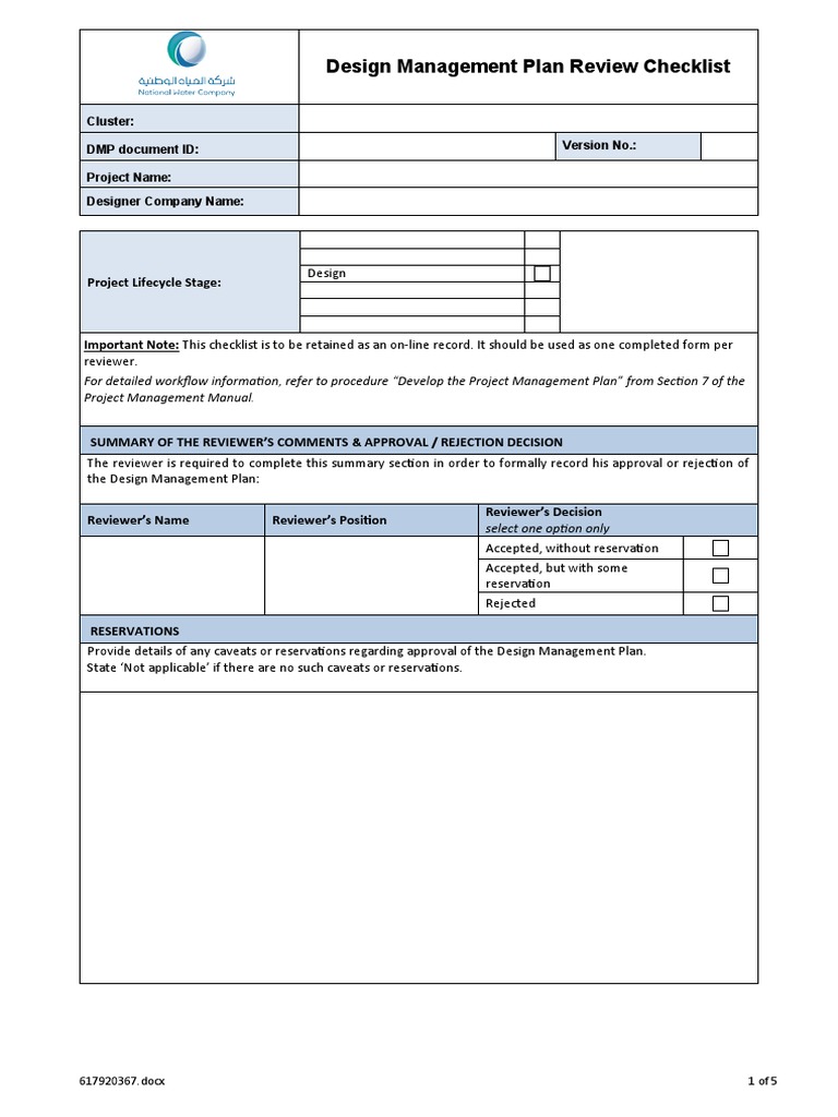 PMF-007-INT-003 - 02 Design Management Plan Review Checklist | PDF ...