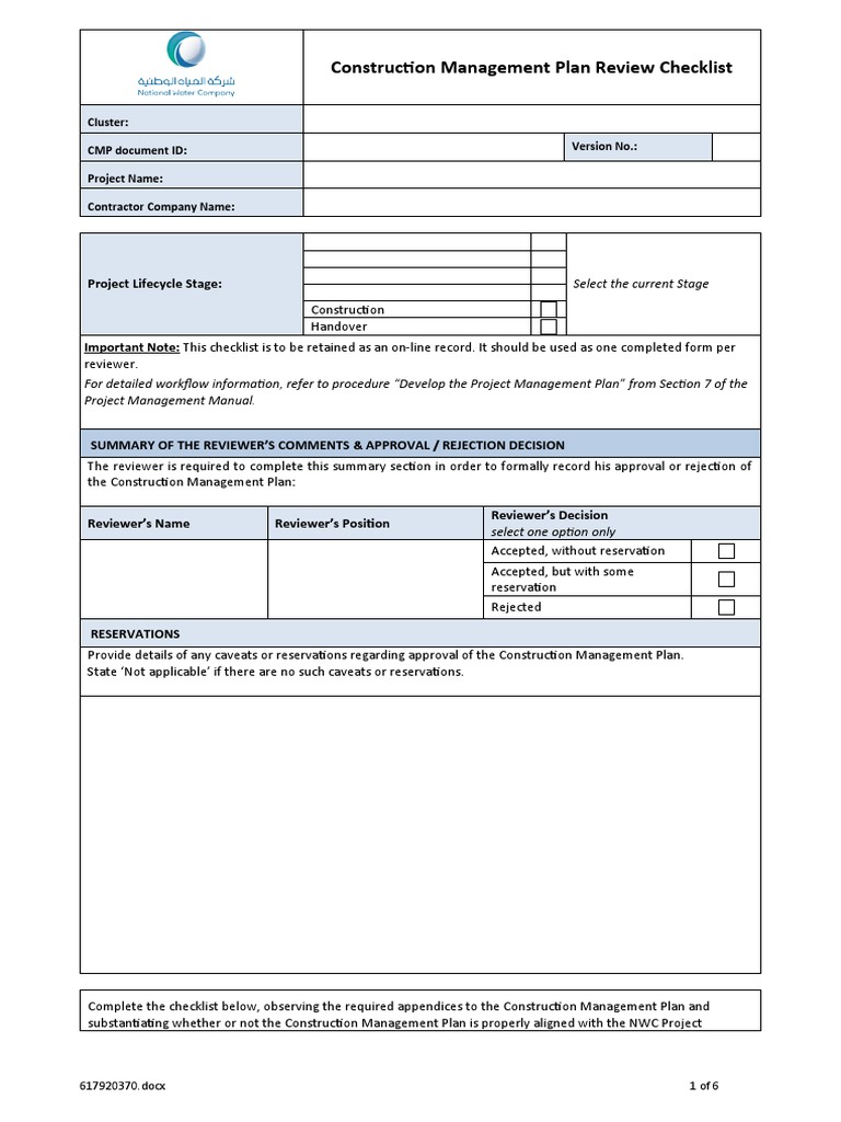 PMF-007-INT-005 - 02 Construction Management Plan Review Checklist | PDF