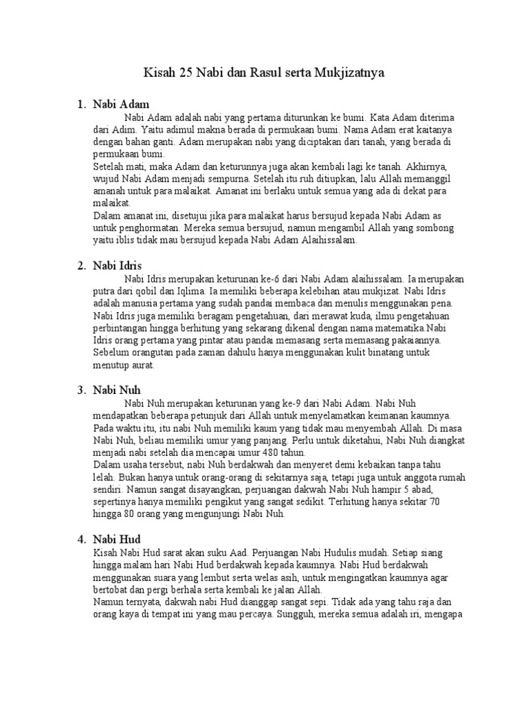 Kisah 25 Nabi Dan Rasul Serta Mukjizatnya Pdf