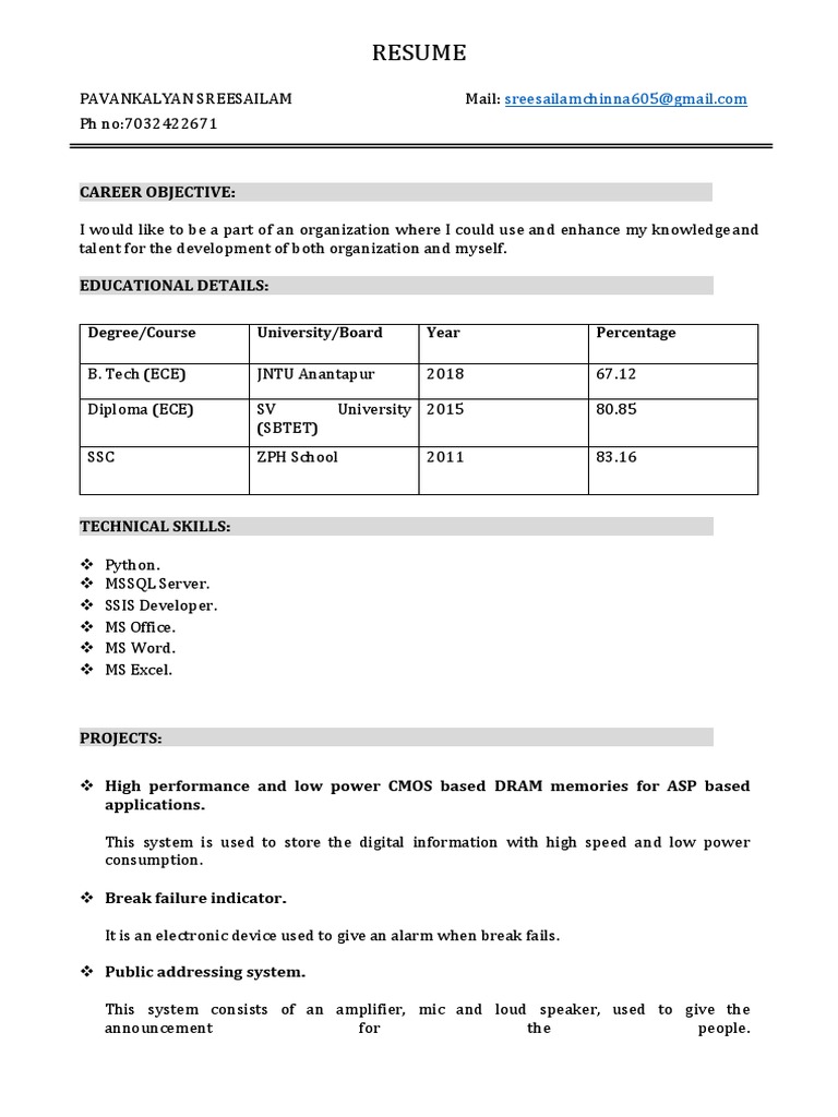 Pavan Kalyan Resume and | PDF